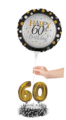 Creative Converting Happy 60th Birthday Balloon Centerpiece Black and Gold for Milestone Birthday - 317308