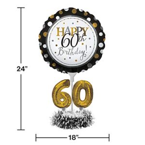 Creative Converting Happy 60th Birthday Balloon Centerpiece Black and Gold for Milestone Birthday - 317308