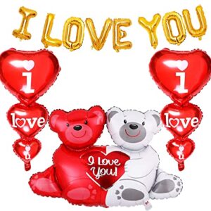 i love you balloons and heart balloons kit wedding decoration love-bear red heart balloons, teddy bear balloons for valentine day party decorations supplies for anniversary