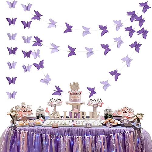 BEISHIDA 5Pcs Purple Lavender Butterfly Paper Garland Hanging Decorative Banner for Halloween Home Ceiling Decor Birthday Party Baby Shower Wedding Showcase Decoration Supplies Total 393 Inch Length