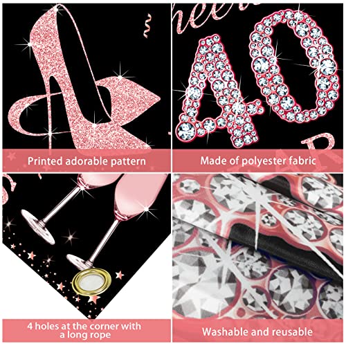 Kauayurk 40th Birthday Decorations Cheers to 40 Years Banner, Rose Gold 40 Year Old Birthday Backdrop Decor for Women, Large Forty Birthday Poster Sign Party Supplies