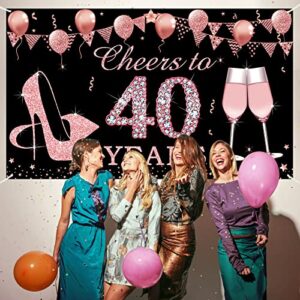 Kauayurk 40th Birthday Decorations Cheers to 40 Years Banner, Rose Gold 40 Year Old Birthday Backdrop Decor for Women, Large Forty Birthday Poster Sign Party Supplies