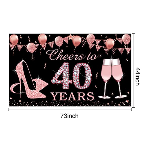 Kauayurk 40th Birthday Decorations Cheers to 40 Years Banner, Rose Gold 40 Year Old Birthday Backdrop Decor for Women, Large Forty Birthday Poster Sign Party Supplies