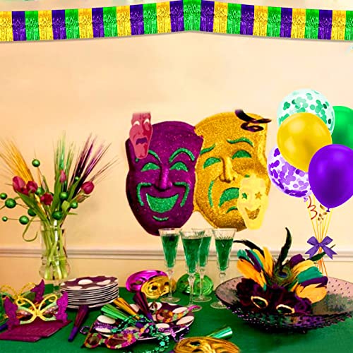 6 Pack 6 Feet Mardi Gras Foil Fringe Garland Metallic Tassle Banner Wall Hanging Tinsel Streamers Backdrop for Parade Floats, Bachelorette, Wedding, Birthday Party Decorations(Gold Green Purple)