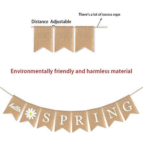 Hello Spring Banner Burlap Decorations, Daisy Themed Spring Decorations Garland with Flower for Mantle Fireplace Supplies Spring Bunting Garland Banner Decoration for Home Spring Themed Party Decor