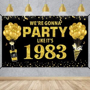 large 40th birthday banner backdrop decorations for men, black gold we’re gonna party like it’s 1983 sign happy 40 birthday poster party supplies, forty birthday background decor for indoor outdoor