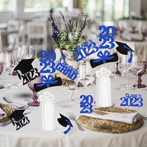 Blue Glitter Graduation Party Centerpieces for Tables 2023 Graduation Party Centerpiece Sticks Blue, Class of 2023 Centerpiece Sticks Graduation Table Toppers 2023 for Blue Graduation Table Decorations - 24Pcs