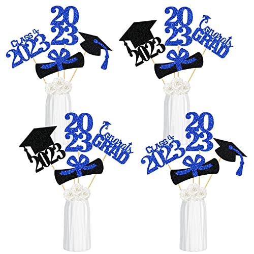 Blue Glitter Graduation Party Centerpieces for Tables 2023 Graduation Party Centerpiece Sticks Blue, Class of 2023 Centerpiece Sticks Graduation Table Toppers 2023 for Blue Graduation Table Decorations - 24Pcs