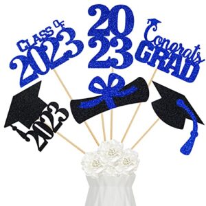 Blue Glitter Graduation Party Centerpieces for Tables 2023 Graduation Party Centerpiece Sticks Blue, Class of 2023 Centerpiece Sticks Graduation Table Toppers 2023 for Blue Graduation Table Decorations - 24Pcs