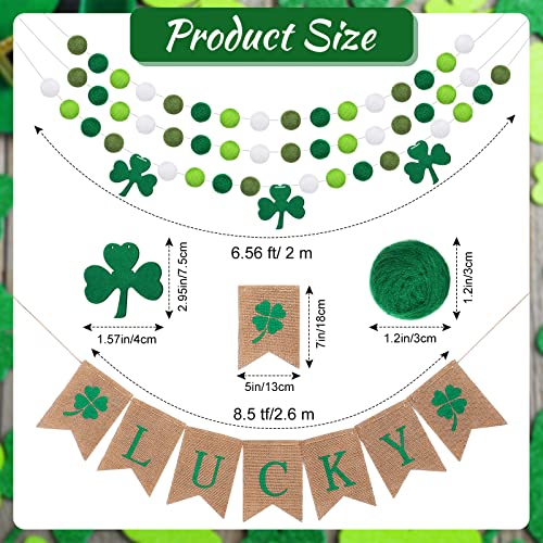 3 Pieces St. Patrick's Day Felt Balls Garland with Lucky Shamrock Garland Banner St Patrick Garland St. Patrick's Day Decorations for Irish Wall Hanging Decorations