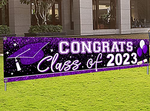 Large Class of 2023 Banner Purple Congrats Grad Banner Backdrop Graduation 2023 Yard Sign for Graduation Party Supplies Graduation Decorations 2023 (Purple)