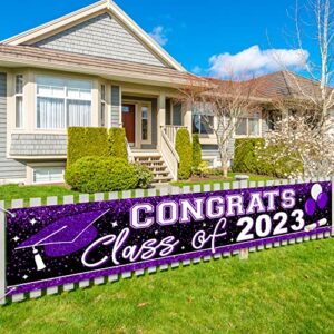 Large Class of 2023 Banner Purple Congrats Grad Banner Backdrop Graduation 2023 Yard Sign for Graduation Party Supplies Graduation Decorations 2023 (Purple)