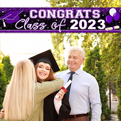 Large Class of 2023 Banner Purple Congrats Grad Banner Backdrop Graduation 2023 Yard Sign for Graduation Party Supplies Graduation Decorations 2023 (Purple)