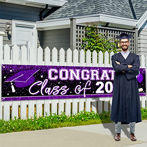 Large Class of 2023 Banner Purple Congrats Grad Banner Backdrop Graduation 2023 Yard Sign for Graduation Party Supplies Graduation Decorations 2023 (Purple)