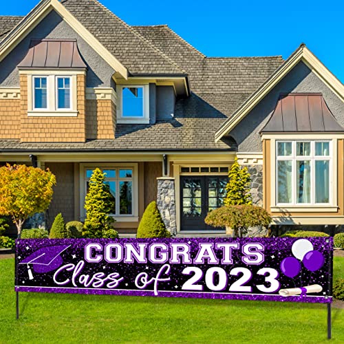 Large Class of 2023 Banner Purple Congrats Grad Banner Backdrop Graduation 2023 Yard Sign for Graduation Party Supplies Graduation Decorations 2023 (Purple)