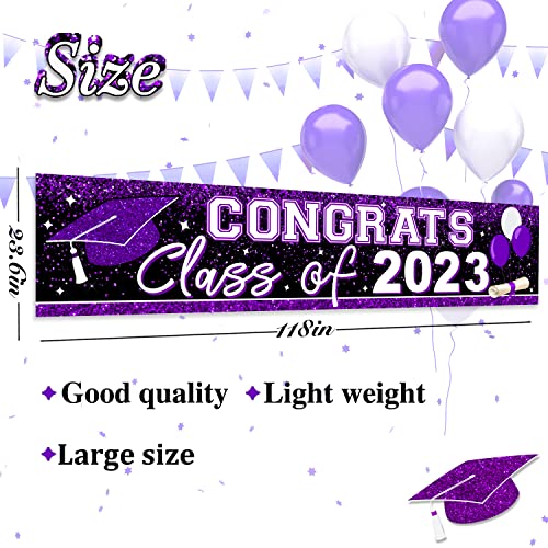 Large Class of 2023 Banner Purple Congrats Grad Banner Backdrop Graduation 2023 Yard Sign for Graduation Party Supplies Graduation Decorations 2023 (Purple)