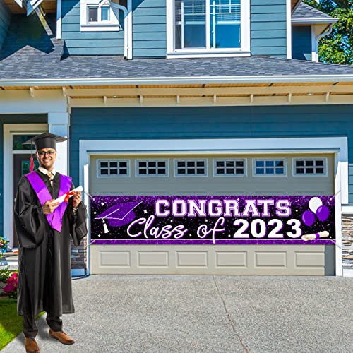 Large Class of 2023 Banner Purple Congrats Grad Banner Backdrop Graduation 2023 Yard Sign for Graduation Party Supplies Graduation Decorations 2023 (Purple)