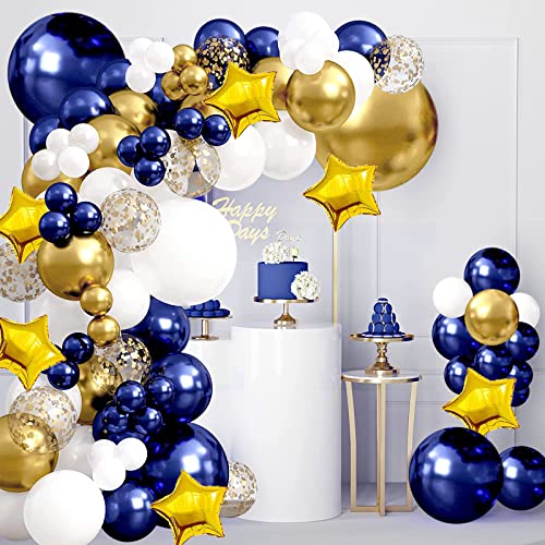 Navy Blue Gold Balloons Garland Kit, 127 pcs Navy Blue Gold White Confetti Balloons with Gold Stars for Birthday Party Baby Shower Wedding Anniversary Graduation Decorations……