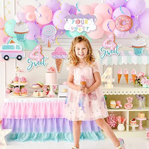 Four Ever Sweet Ice Cream Birthday Party Decorations, 20Pcs Ice Cream Party Hanging Swirl Decorations for Kid Ice Cream Fourth Birthday Party Girl Donut 4th Birthday Party Ceiling Hanging Streamers