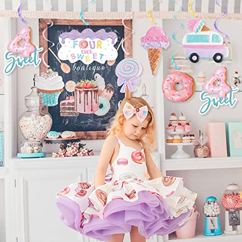 Four Ever Sweet Ice Cream Birthday Party Decorations, 20Pcs Ice Cream Party Hanging Swirl Decorations for Kid Ice Cream Fourth Birthday Party Girl Donut 4th Birthday Party Ceiling Hanging Streamers