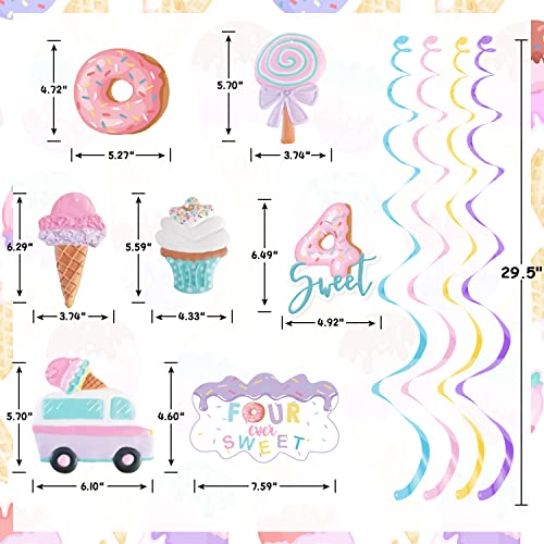 Four Ever Sweet Ice Cream Birthday Party Decorations, 20Pcs Ice Cream Party Hanging Swirl Decorations for Kid Ice Cream Fourth Birthday Party Girl Donut 4th Birthday Party Ceiling Hanging Streamers