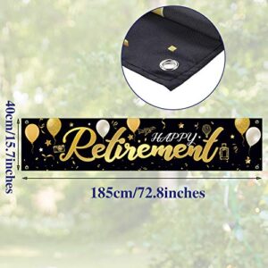 Happy Retirement Banner Horizontal Large Happy Retirement Sign Banner Fabric Retirement Yard Sign Backdrop Background Black Gold Retirement Banner for Retirement Party Photo Booth, 72.8 x 15.7 Inch