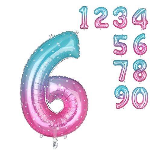 34 Inch Rainbow 6 Number Balloons Mylar Foil Helium Digital Balloons Wedding Bachelorette Anniversary Baby Shower 6st Birthday Outer Space Jelly Theme Party Decor Supplies