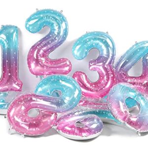 34 Inch Rainbow 6 Number Balloons Mylar Foil Helium Digital Balloons Wedding Bachelorette Anniversary Baby Shower 6st Birthday Outer Space Jelly Theme Party Decor Supplies