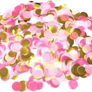 QOOLBUY Round Paper Table Confetti Dots,Paper Confetti Circles,Party Glitter Confetti for Wedding Bridal Birthday Party Decoration 1 Inch (1.76 OZ)-Pink&Gold Confetti