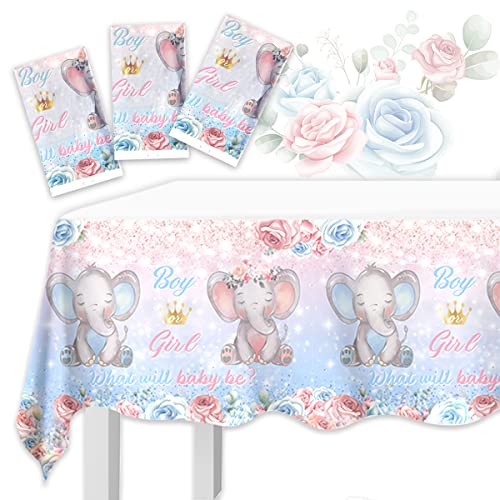 CMUSKO 3Pcs Gender Reveal Tablecloths-Elephant Theme Pink and Blue Plastic Table Cover Boy or Girl Elephant Baby Reveal Decorations