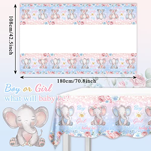 CMUSKO 3Pcs Gender Reveal Tablecloths-Elephant Theme Pink and Blue Plastic Table Cover Boy or Girl Elephant Baby Reveal Decorations