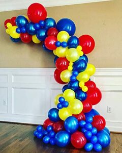 100pcs balloon garland & arch kit-100pcs blue yellow red latex balloons, 16 feets arch balloon strip for birthday baby shower decorations