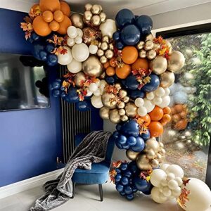 navy blue balloons garland arch kit, navy blue metallic gold orange ivory white balloon garland kit for thanksgiving decorations birthday party baby shower wedding fall graduation decorations