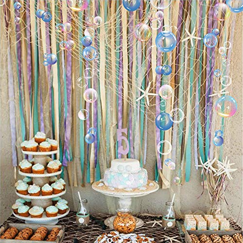 XIAOMAN Transparent Bubble Wall Decal Sticker Cutout Kid's Under The Sea Birthday Party Decor Blue White colour Bubble Ocean Background Water Soap Bath Mermaid Baby Shower (Mixed colors)