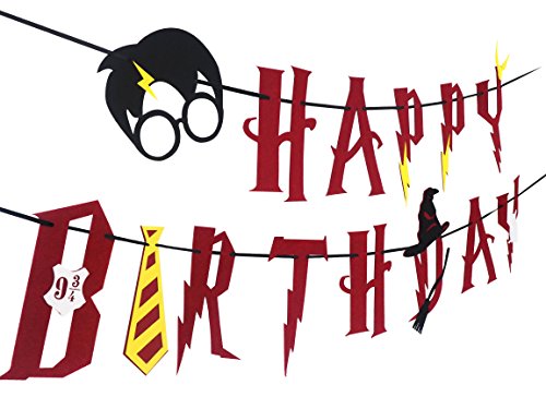 JAGGER M 2 Upgraded Harry Potter Supplies – Happy Birthday Banner Felt Garland Party Decoration, Red, ,