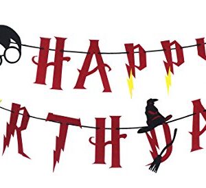 JAGGER M 2 Upgraded Harry Potter Supplies – Happy Birthday Banner Felt Garland Party Decoration, Red, ,