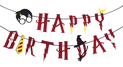 JAGGER M 2 Upgraded Harry Potter Supplies – Happy Birthday Banner Felt Garland Party Decoration, Red, ,