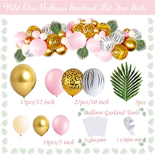 Wild One Birthday Decorations for Girl, 1st Birthday Girl Decorations Supplies Kit, Wild One Monthly Photo Banner, Boho Floral Wild One Balloon Garland, 1st Birthday Crown, Cake Toppers, Birthday Sign