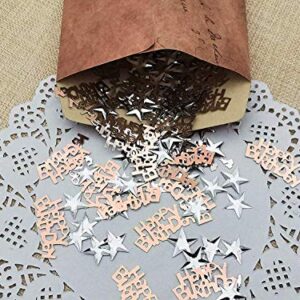 iZoeL Table Confetti Bag 30g incl. Happy Birthday Confetti (240pcs) Silver Star Confetti Sequin(350pcs) for Boys Girls Birthday Party Decoration (Rose Gold)