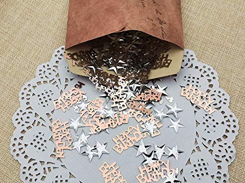 iZoeL Table Confetti Bag 30g incl. Happy Birthday Confetti (240pcs) Silver Star Confetti Sequin(350pcs) for Boys Girls Birthday Party Decoration (Rose Gold)