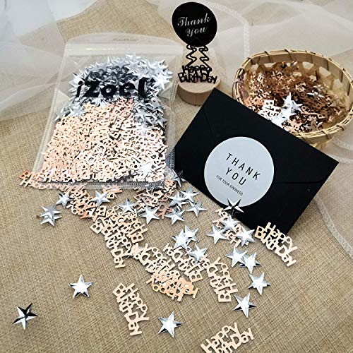 iZoeL Table Confetti Bag 30g incl. Happy Birthday Confetti (240pcs) Silver Star Confetti Sequin(350pcs) for Boys Girls Birthday Party Decoration (Rose Gold)