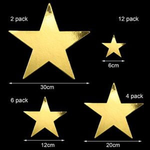 Gold Cardboard Stars Star Cutouts Hanging Glitter Foil Star Metallic Star Cutouts (6cm/ 12cm/ 20cm/ 30cm) and 50m Nylon Beading Fishing Line Gold Star Decorations (Gold, 24 Pcs)