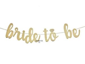 cc party co. bride to be gold glitter banner with diamond ring detail | bachelorette party | bridal shower | engagement party | wedding shower | hen party | decorative sign