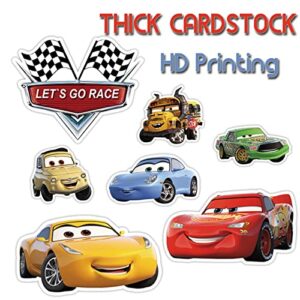 Lnkdeya Cars Lightning McQueen Porch Sign Cutouts Room Wall Door Decor Race Car Birthday Party Garden Outdoor Indoor Decorations Hanging Cards