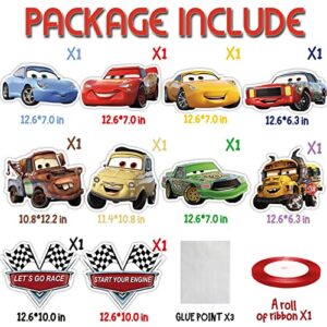 Lnkdeya Cars Lightning McQueen Porch Sign Cutouts Room Wall Door Decor Race Car Birthday Party Garden Outdoor Indoor Decorations Hanging Cards