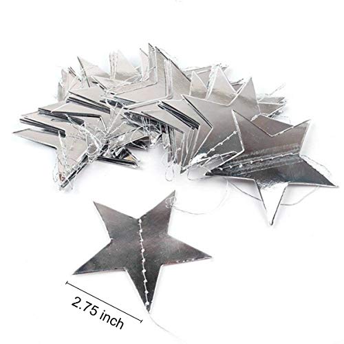 Silver Star Garland Banner Decorations - 156 Feet Bright Silver Paper Garland Hanging Decorations, Glitter Silver Star Bunting Banner for Wedding, Birthday, Holiday, Christmas Party