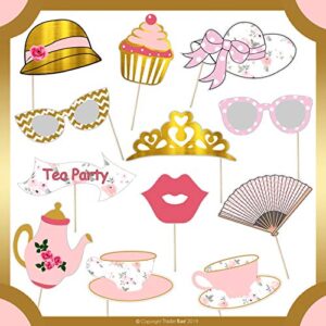 Tea Party Decorations Kit | "Lets Par Tea!" Banner | Tea Party Photobooth Props | Gold, Pink, White Tassels | 10 Gold Confetti Balloons 10 Light Pink Balloons