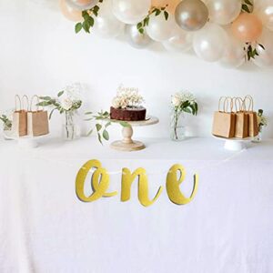 Gold 1st Birthday Banner, Glitter Number One Highchair Sign with Silk Ribbon, One Year Bday Party Decor for Girls and Boys, Baby Shower Photo Booth Props, First Birthday and Anniversary Party Cake Decorations