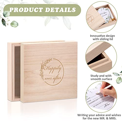 Wedding Card Boxes for Reception 50 Pcs Wedding Advice Cards for Bridal Shower and 10 Pcs Pencils Gift Wooden Wedding Memory Box Rustic Wedding Card Holder Box Advice and Wishes for Mr and Mrs