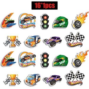 36Pcs Hot Race Car Party Hanging Swirls Decorations, Checkered Flags Racing Themed Foil Ceiling Swirl Whirl for Kids Boys Men Race Fans Birthday Party Supplies